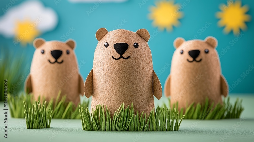 Kids making simple pop-up cards for Groundhog Day with 3D groundhog ...