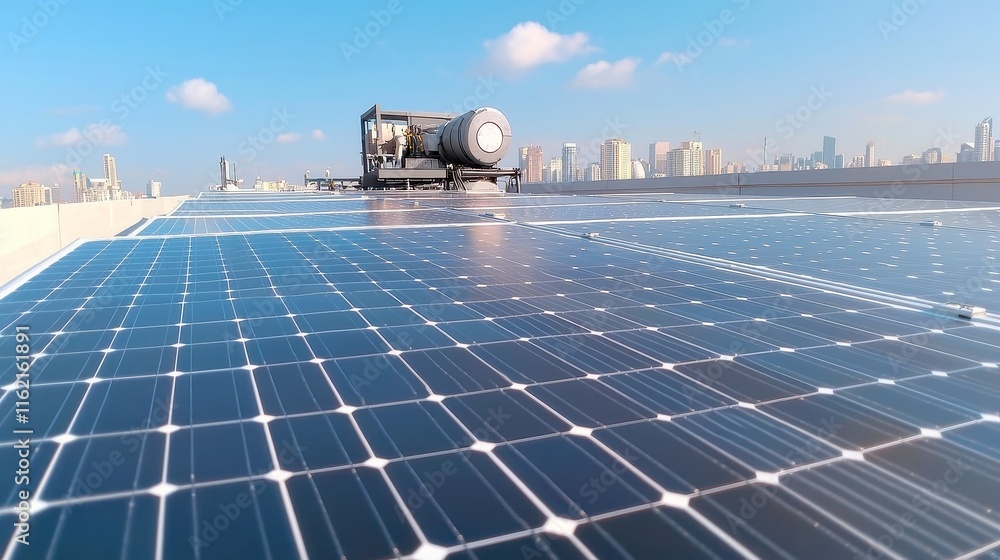 Solar Energy Harvesting Station, a detailed view of solar panels ...