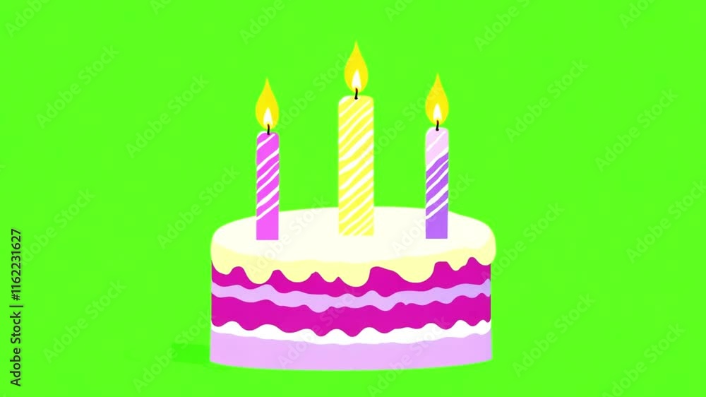 Birthday cake animation. cartoon cake animation. green screen ...