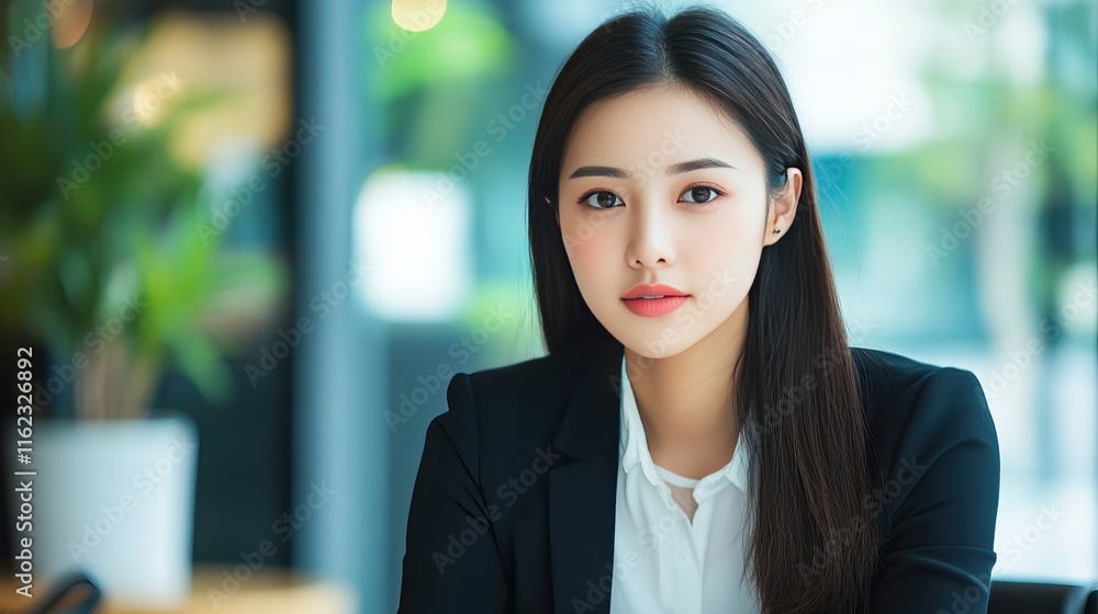 Intellectual East Asian Woman in Professional Interview Scene ...