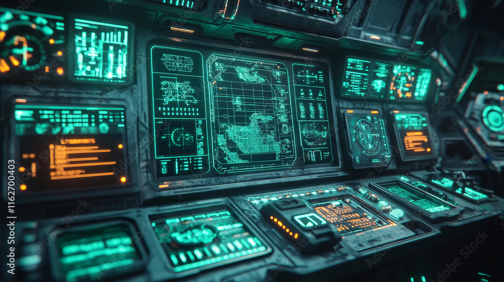 HUD military radar or sonar display screen interface of submarine, ship ...