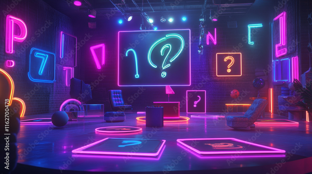 Quiz questions and test menu choice. Vector neon template of TV show or ...