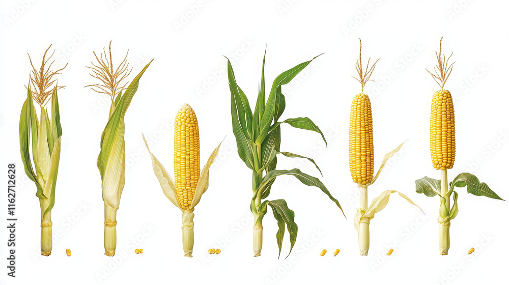 Corn maize growth stages, vector crop plant of agriculture and farm ...