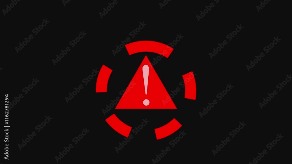Animated red circal & triangle warning sign animation on black ...