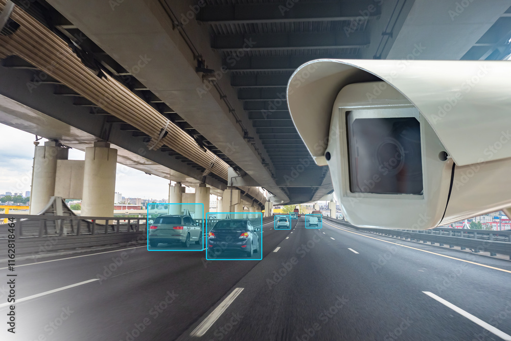 Car speed camera. Recording of vehicles passing on road. CCTV ...