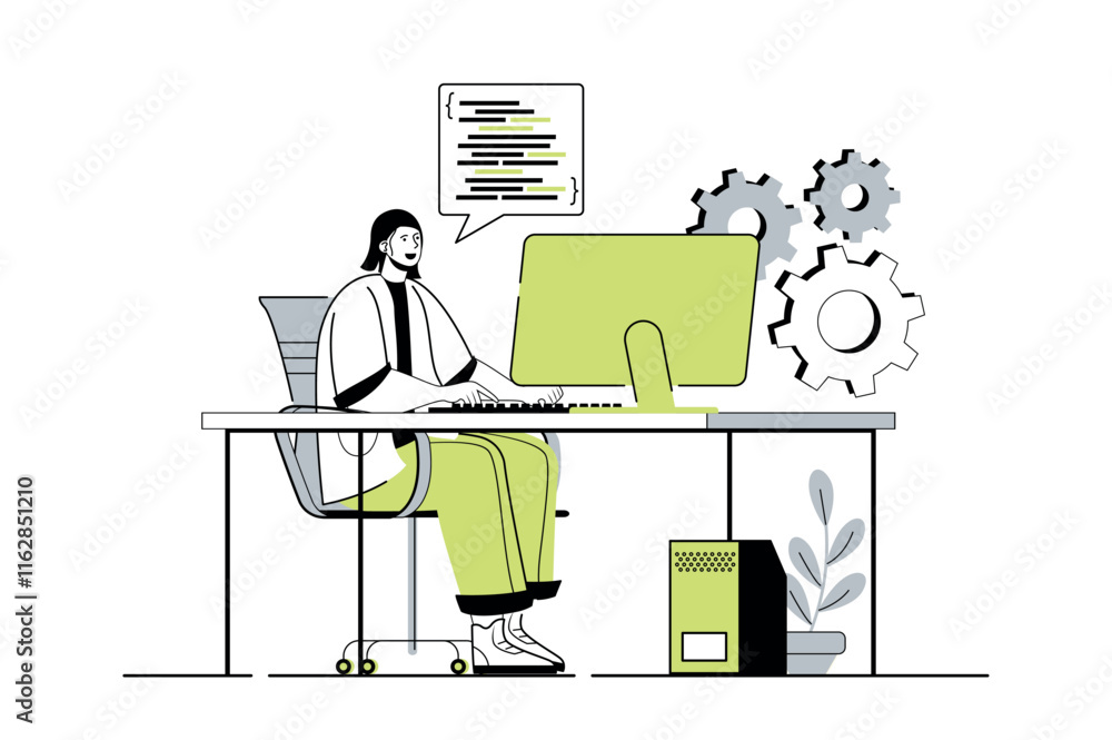 Programmer working web concept with flat cartoon people for website ... Programmer working web concept with flat cartoon people for website ...