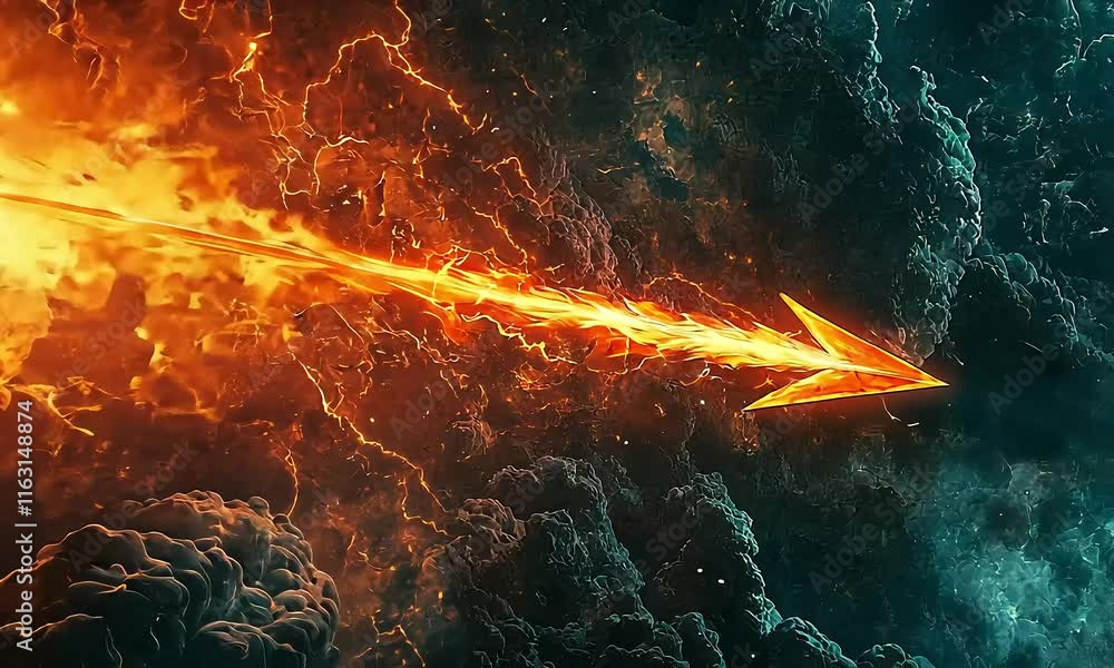 Fiery Energy Burst Emitting Arrow Through Cosmic Space, Celestial ...