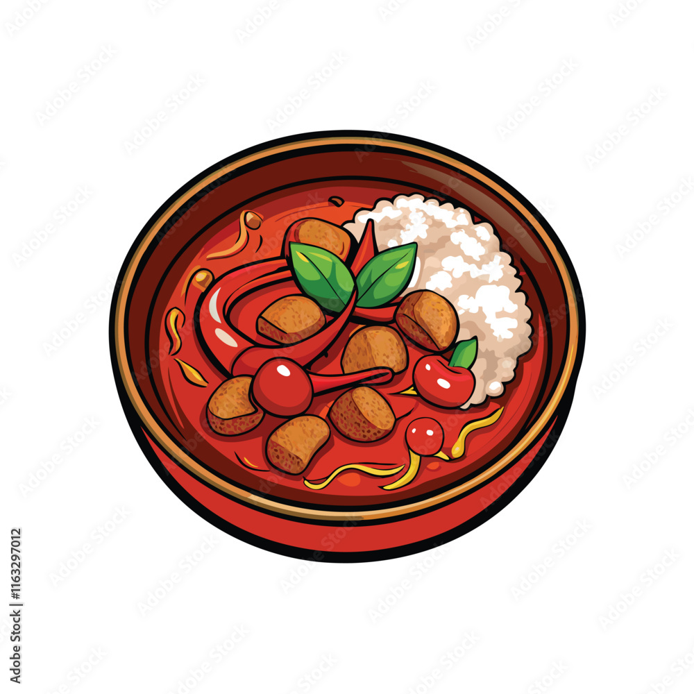 Poster Create a vibrant vector illustration of Gaeng Daeng (Thai red ...