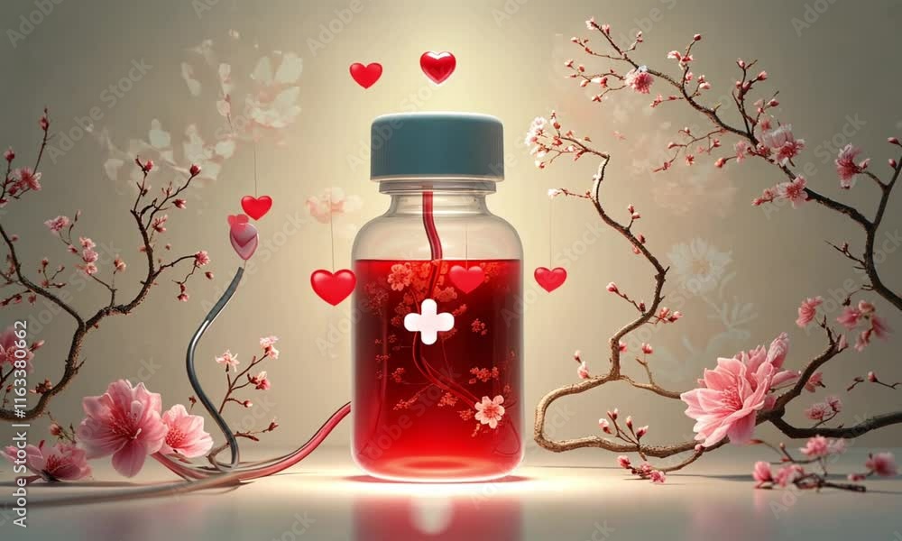 AI-A detailed illustration featuring blood and a transfusion process ...