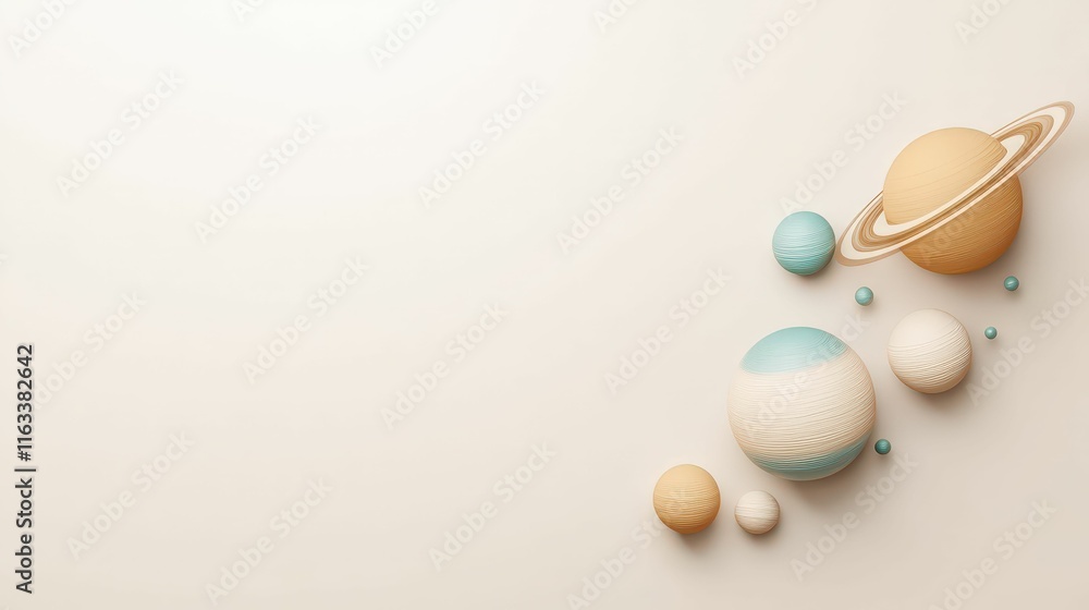 3d solar system icon simplified planets in pastel tones digital calm ...