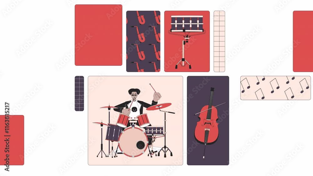 Live music performers bento grid animation. Jazz band, rock star ...