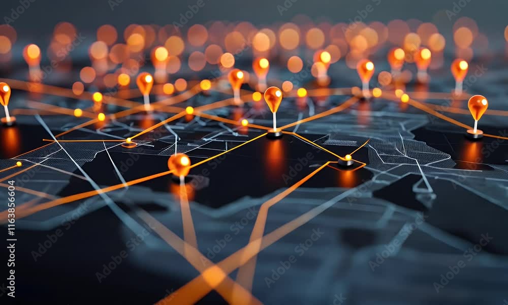 A Digital Map Featuring Interconnected Location Pins Symbolizing Global Network Connectivity