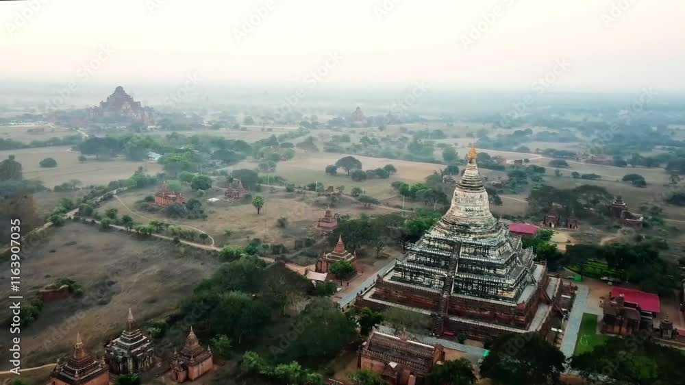 Aerial view of the historic pagodas and temples scattered across the ...