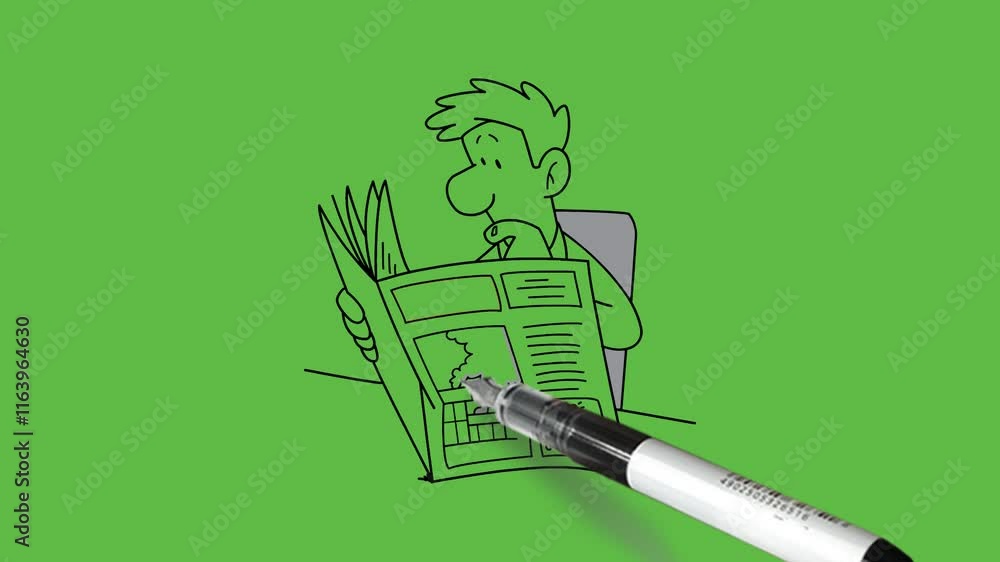 draw young man sit on Gray chair keep left hand index finger on lips ...