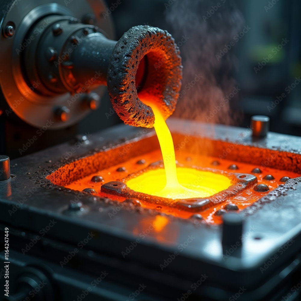 Molten Metal Casting Process. Industrial pouring of glowing hot liquid ...