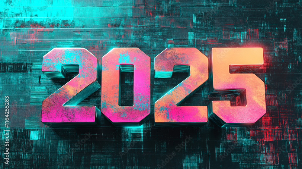 A bold and futuristic typography "2025", featuring sleek sans-serif ...