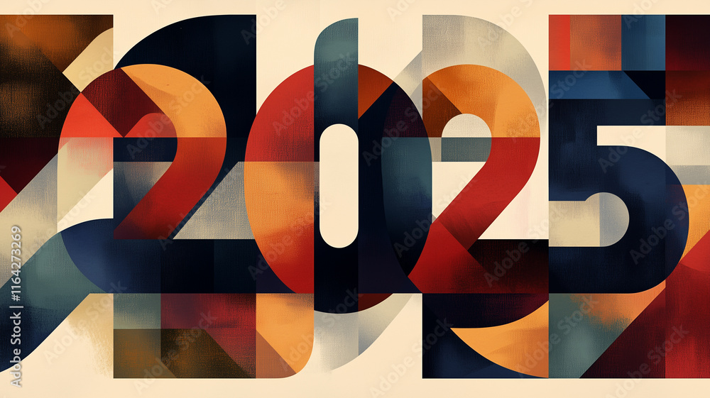 A bold and futuristic typography "2025", featuring sleek sans-serif ...