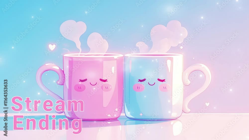 Adorable mugs with happy faces enjoy a cozy ending. stream ending ...