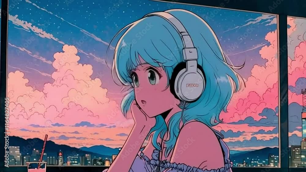anime girl lofi, Lo-fi, 4K resolution, peaceful, plant, night, sound ...