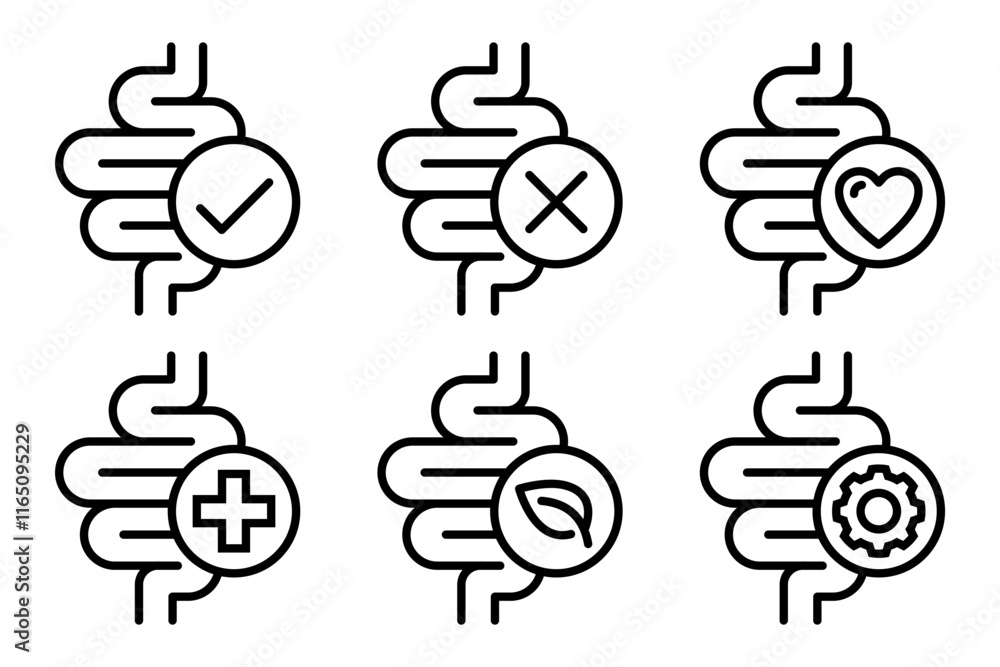 Digestion line icon set. Digestion logo, label, badge, symbol, emblem ...