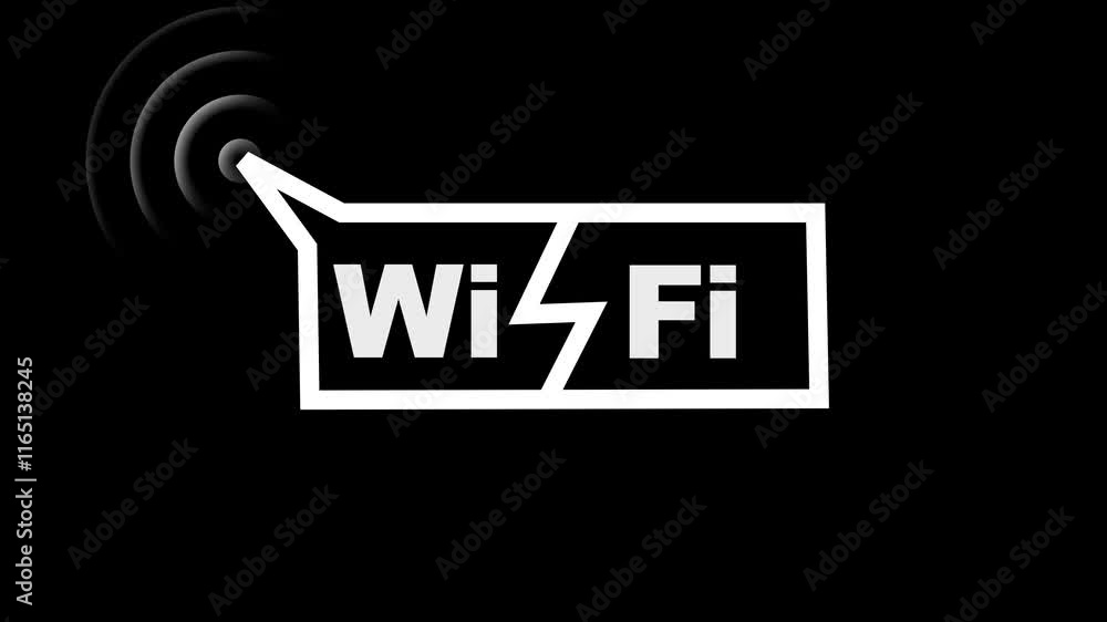 WiFi signal icon animation with black background. Wireless technology ...