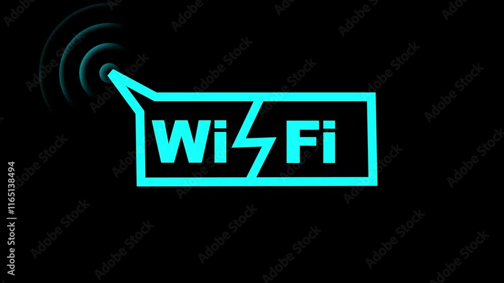 WiFi signal icon animation with black background. Wireless technology ...