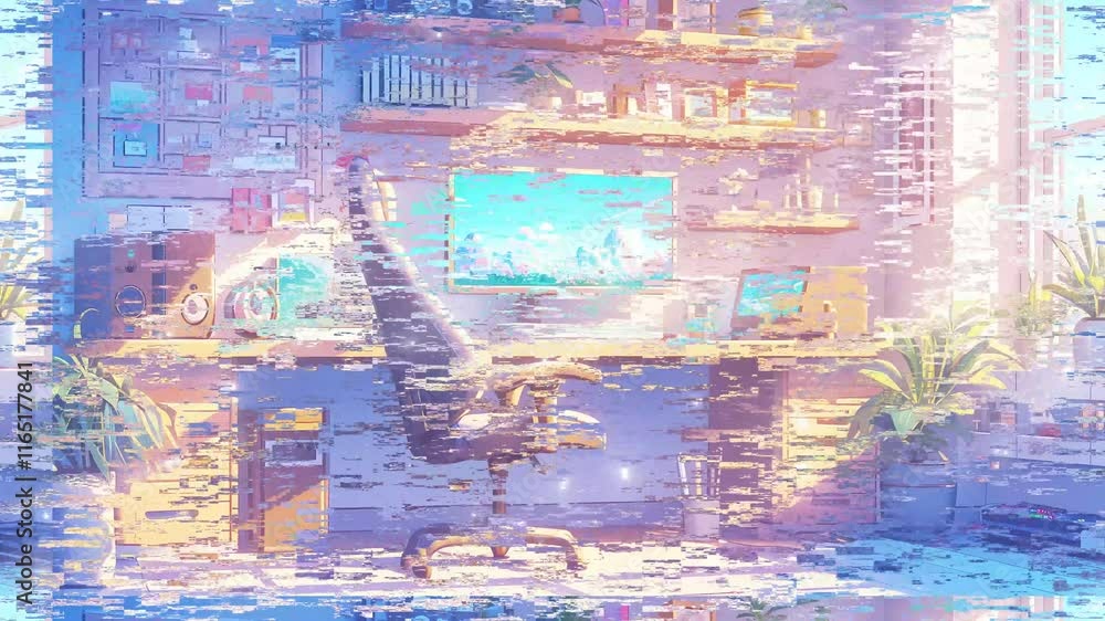 Video Stock Bright and airy desk is set up for productivity with plants ...