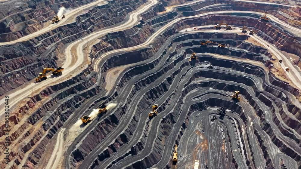 Overview of large open-pit mining operation showcasing machinery and ...