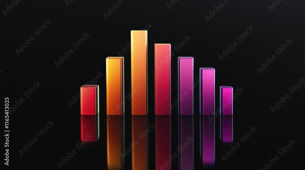 Sleek D bar chart with tall, gradient-colored bars on a reflective ...