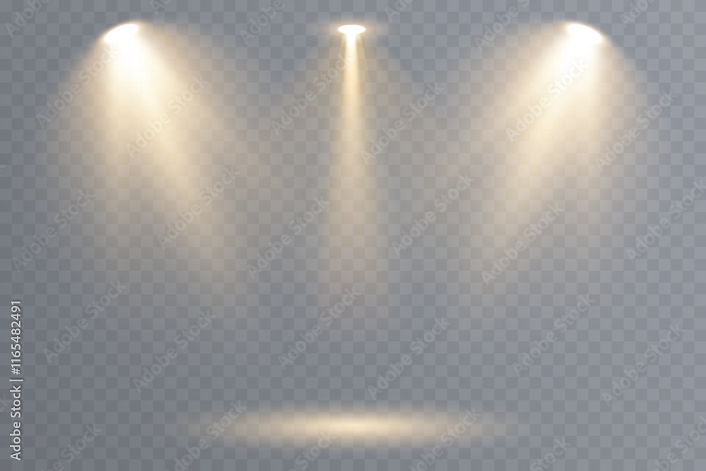 Vector spotlights with bright white light to illuminate the stage ...