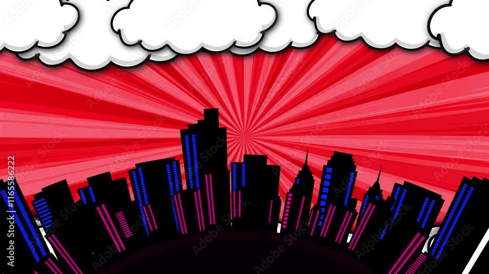Retro Style Comic Book Background Animation. Comic City High Speed Line ...