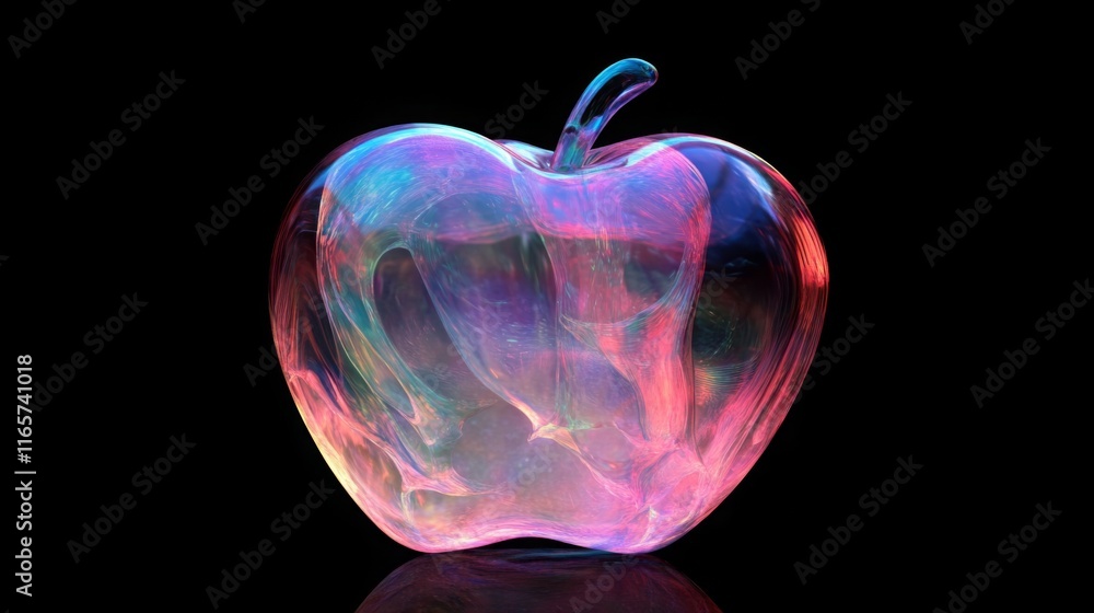 Chrome liquid metal apple. 3D render dreamcore fruit, modern design ...