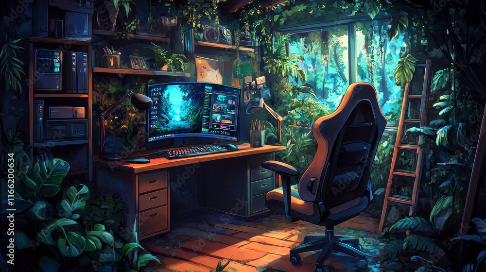 Offline stream cartoon wallpaper banner design for gamer with computer ...