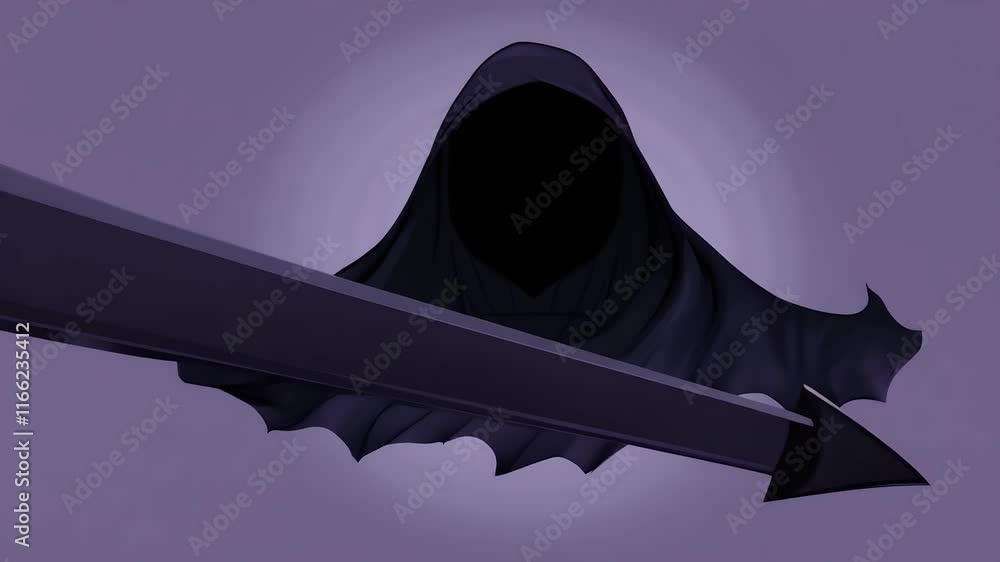 ghost holding sword hands 2d a illustration hovers black sinister void ...