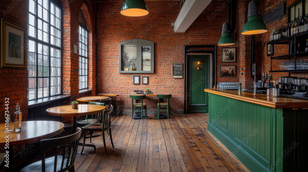 Poster A professional photograph of a cozy red-brick interior with ...