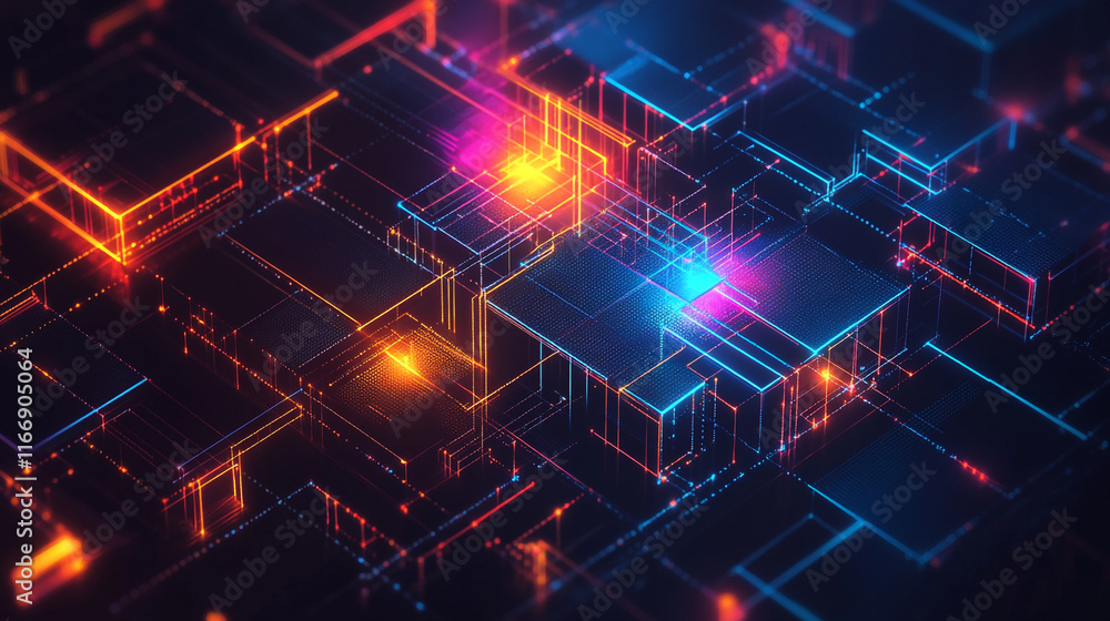 Futuristic Digital Cube Matrix, A collection of floating holographic ...