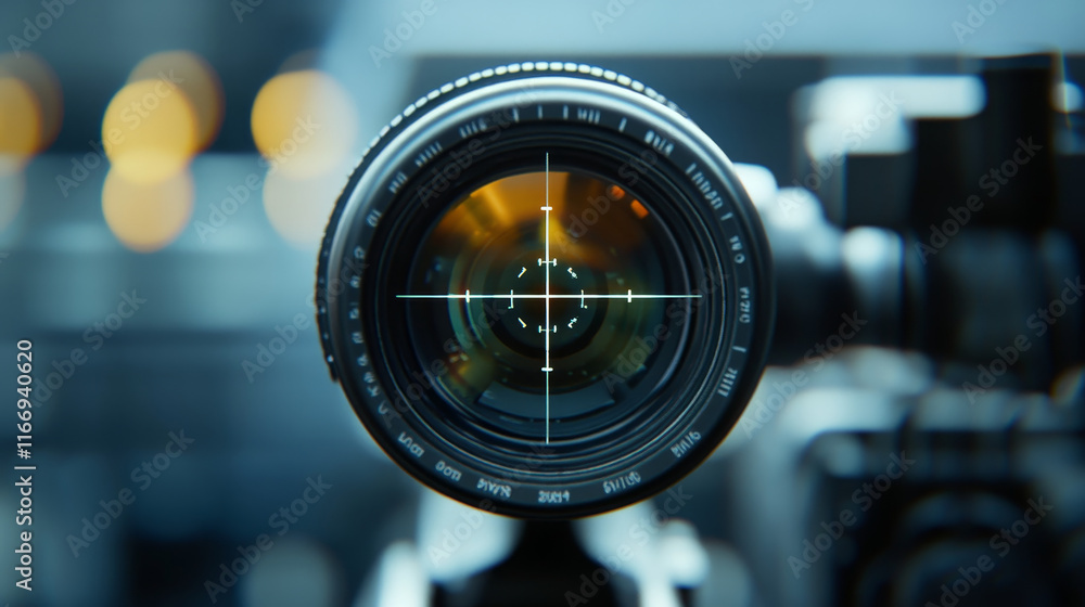 Military sniper scope, crosshair target and sight view of gun or rifle ...