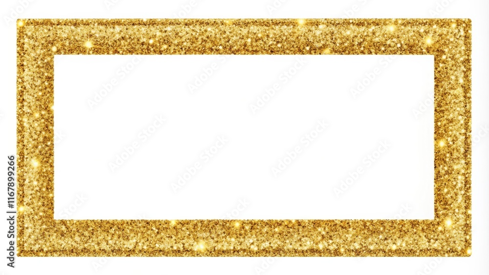 A gold glitter border frame with a rectangle shape and transparent ...
