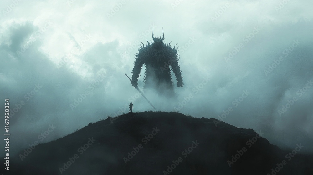 Epic Battle of Good vs. Evil: Brave Swordsman Confronts Monstrous ...