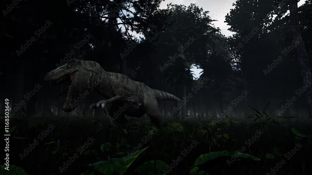 Dinosaur tyrannosaurus rex (T-Rex) standing idle and looking around ...