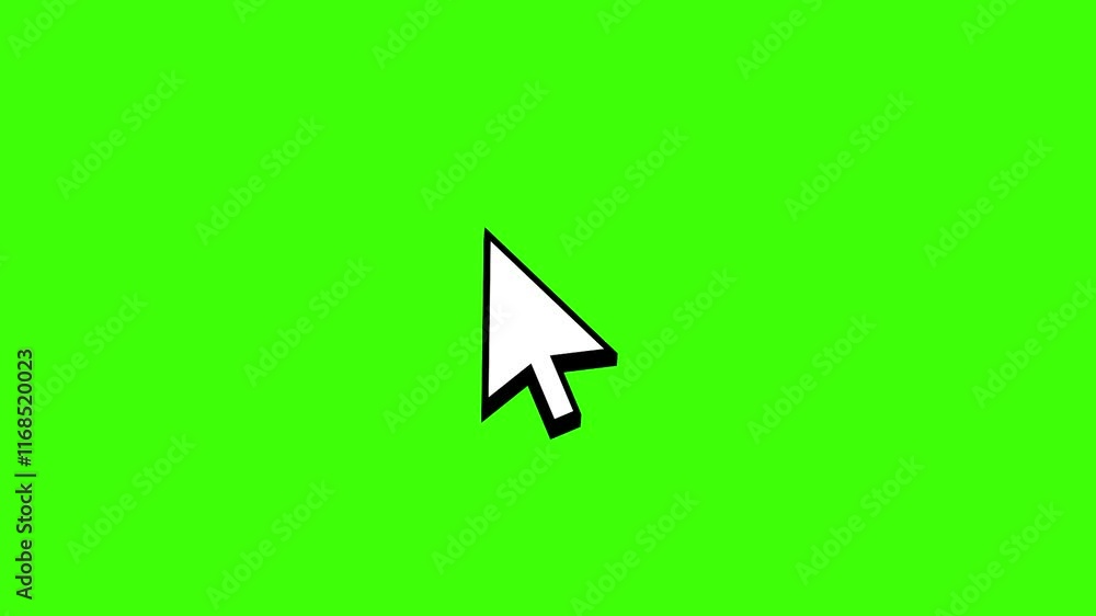 3D Cursor or pointer with black outline 4k animation on green ...