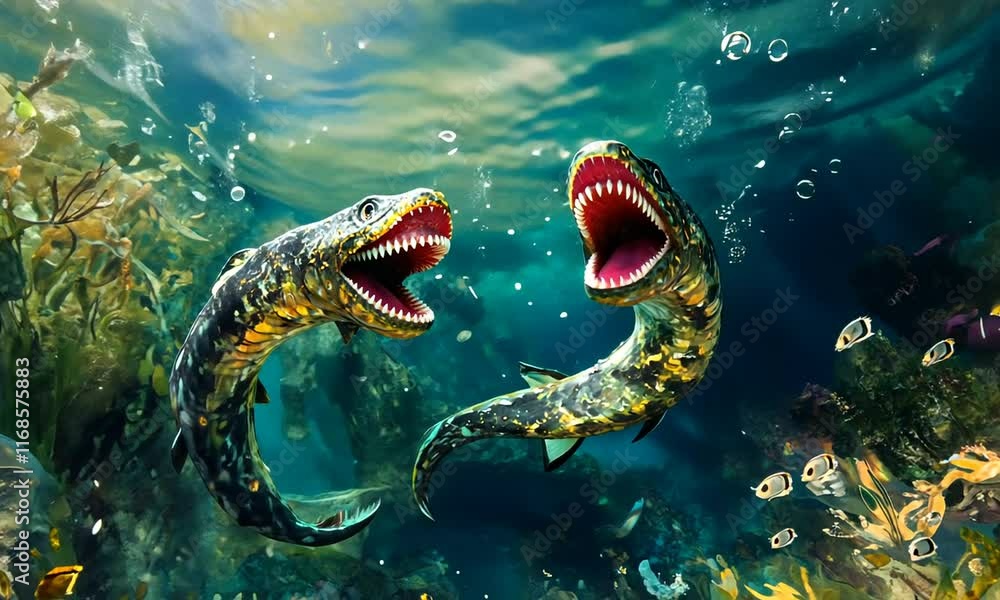 Ancient Aquatic Predators: A Dance of Prehistoric Fish Stock ビデオ ...