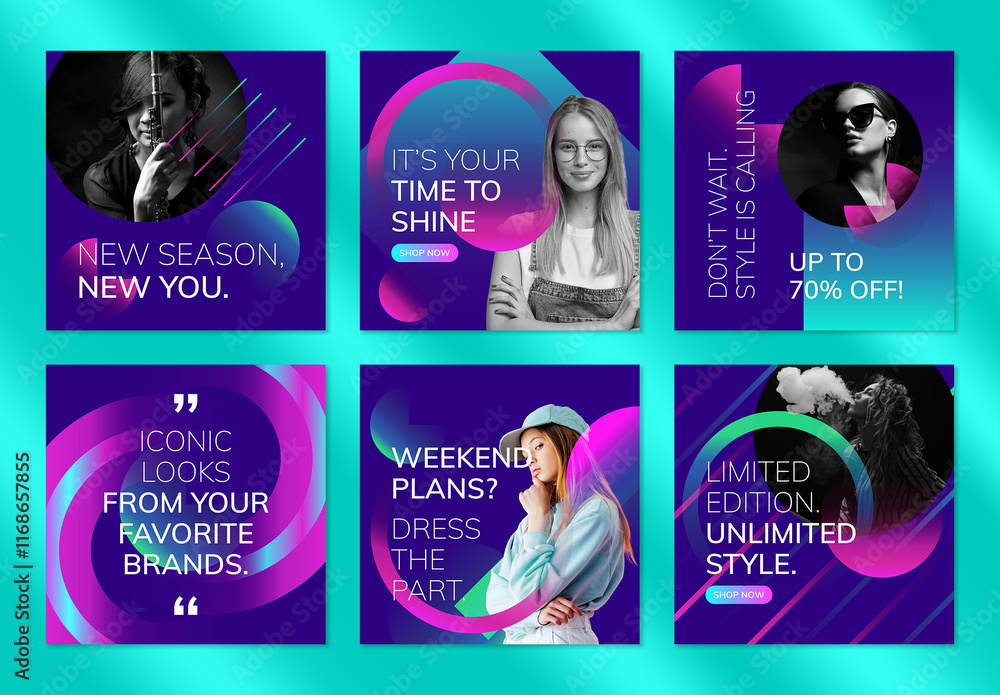 Vibrant Fashion Social Media Post Template Design Set Stock Template ...