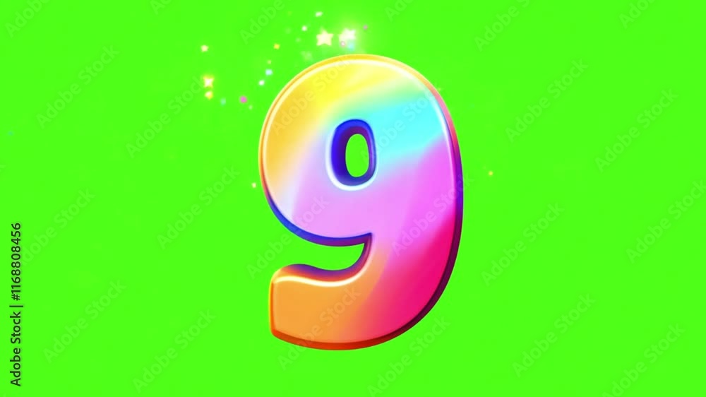 Number nine rainbow colors on green screen background. 3D Number 9 logo ...