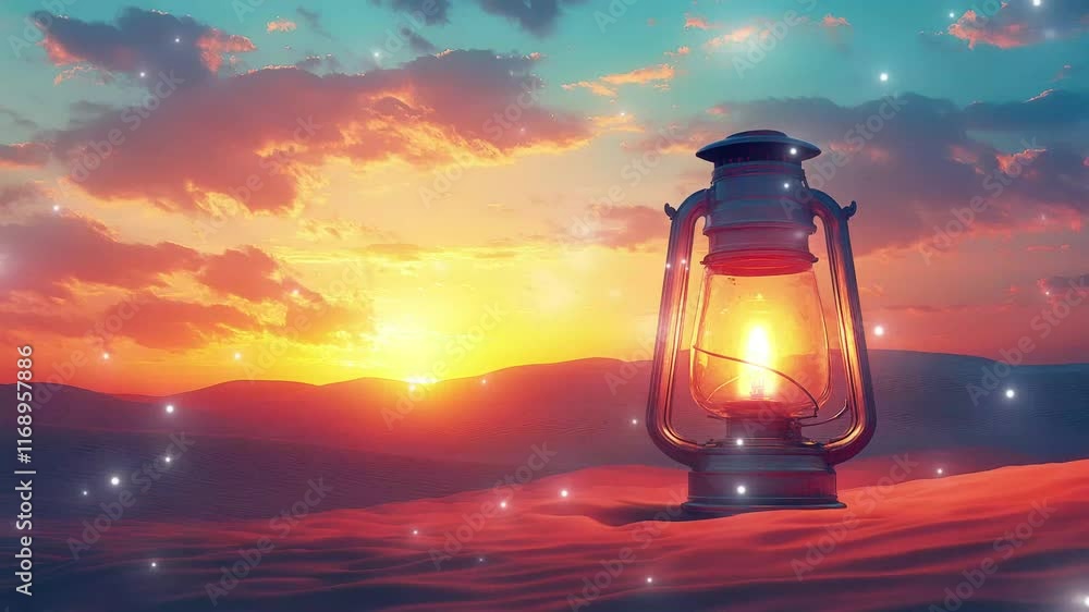 Vídeo do Stock: Vintage glass gin lamp illuminates the desert sands at ...