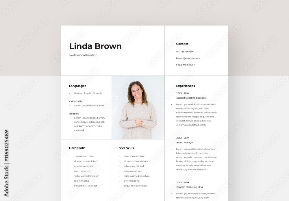 Resume Layout With Centered Profile Image Stock Template | Adobe Stock