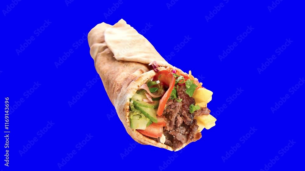 shawarma wrap Animation restaurant menu on blue screen, green screen ...