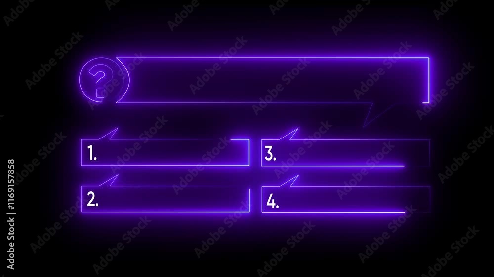 Quiz Neon Line Animation with option selection on black background ...