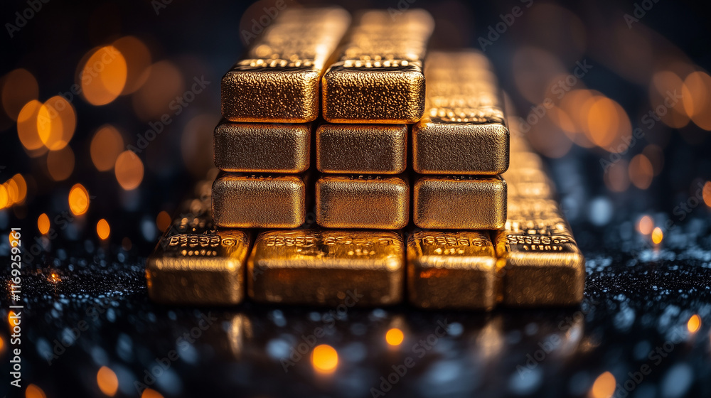 Stacked gold bars with sparkling background. Stock Illustration | Adobe Stock