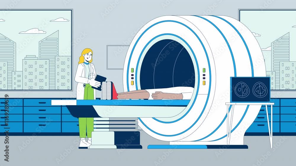 MRI cartoon animation. Magnetic resonance imaging 4K video 2D motion ...